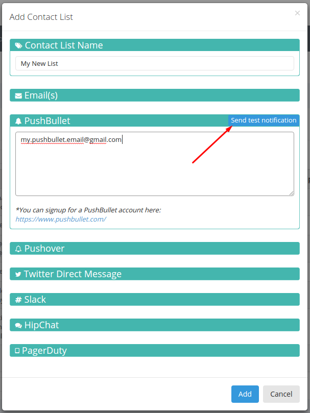 Create A Contact List HetrixTools