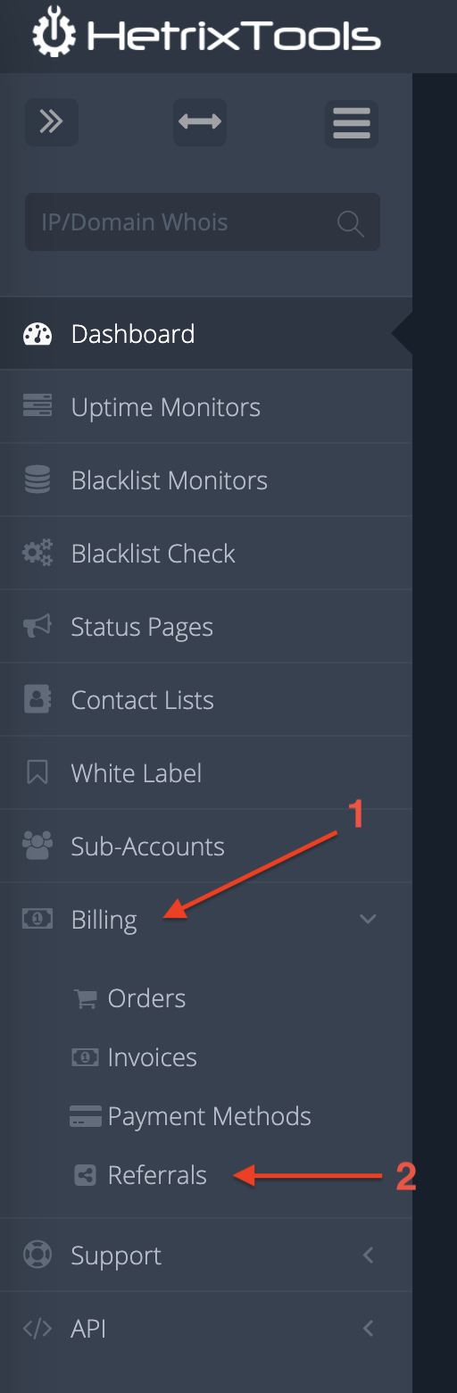 Affiliate Dashboard – HetrixTools