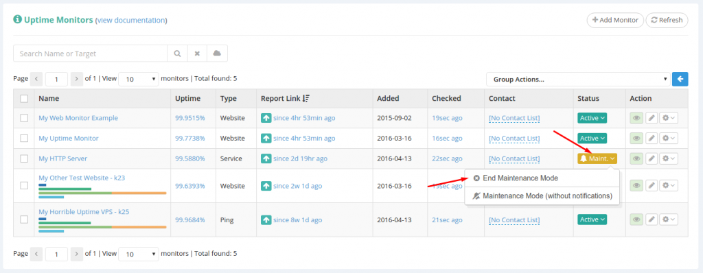 Maintenance Mode – HetrixTools
