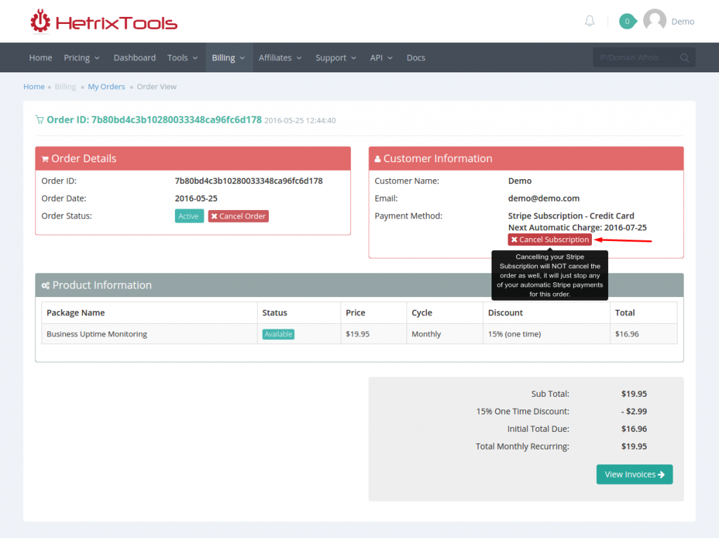 Creating and Canceling Stripe Subscriptions – HetrixTools