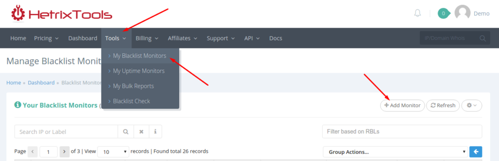 Add Your First Blacklist Monitor – HetrixTools