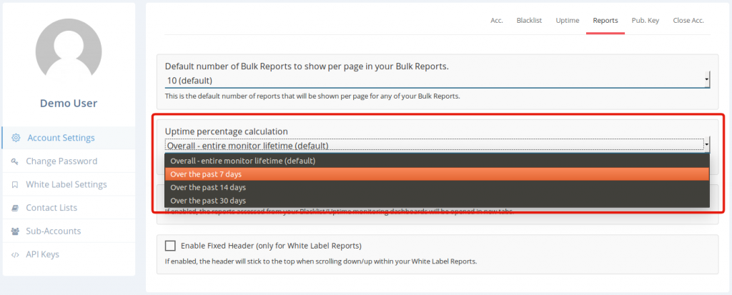 Uptime Percentage Period (account-wide) – HetrixTools