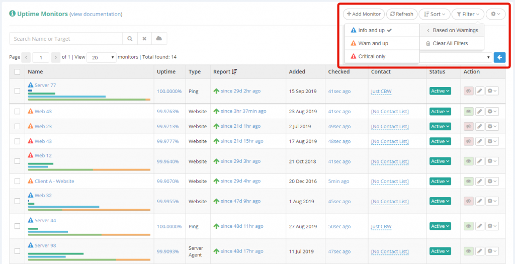 Filter Uptime Monitors Based on Current Warning Status – HetrixTools